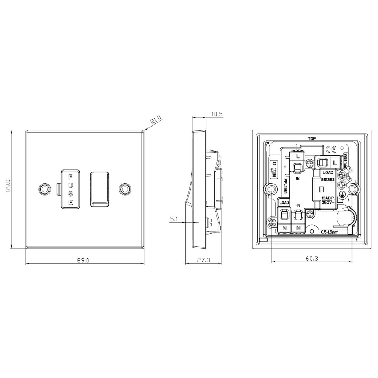 Knightsbridge Square Edge 13A Switched Fused Spur Unit - Antique Brass ...